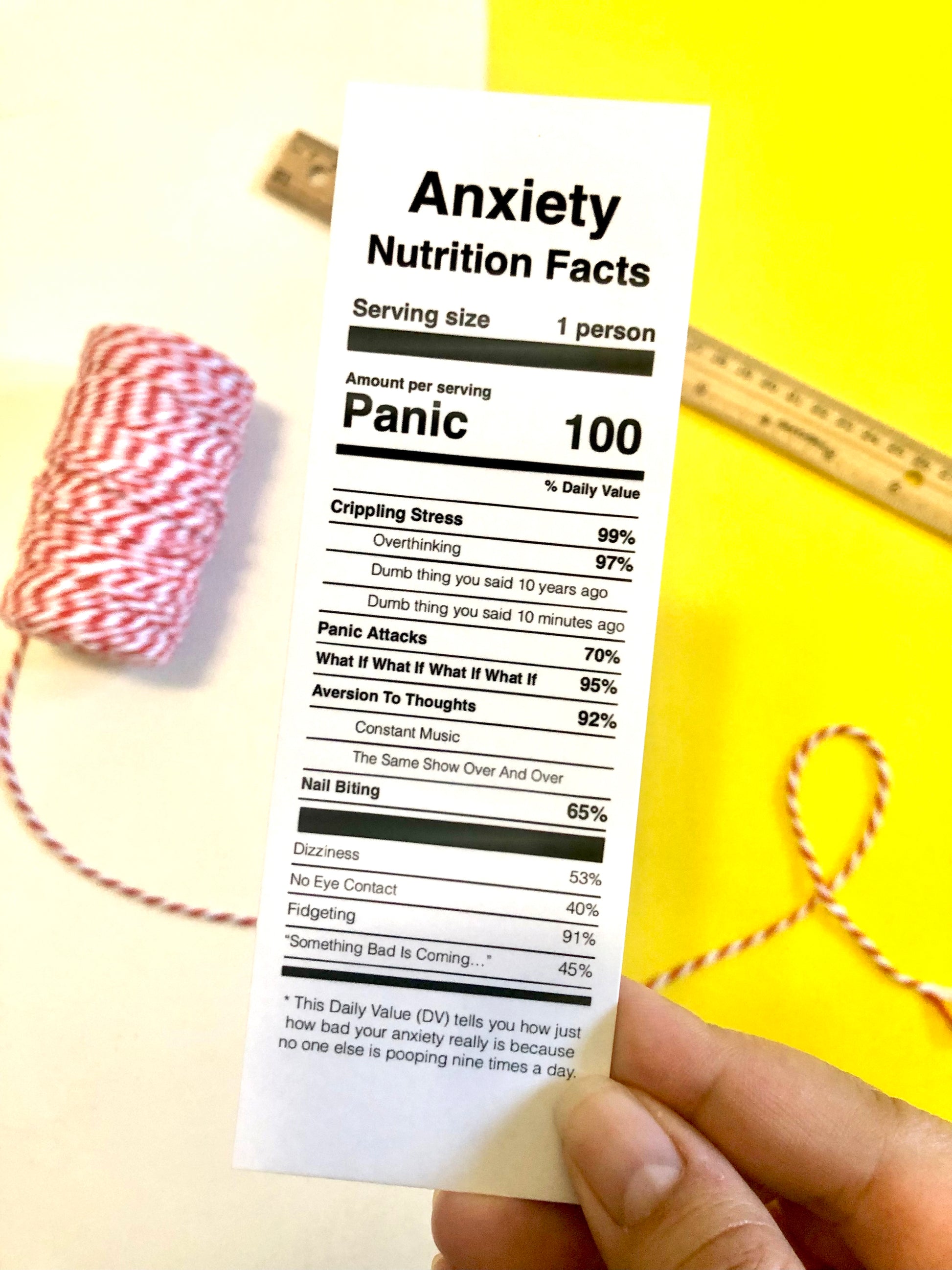 Anxiety Nutrition Facts Bookmark – Young Grump Stationery